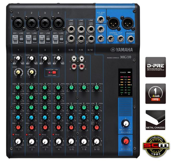 Yamaha MG10 10 Channel Mixing Console w/ D-PRE Mic Preamps & 1-Knob ...