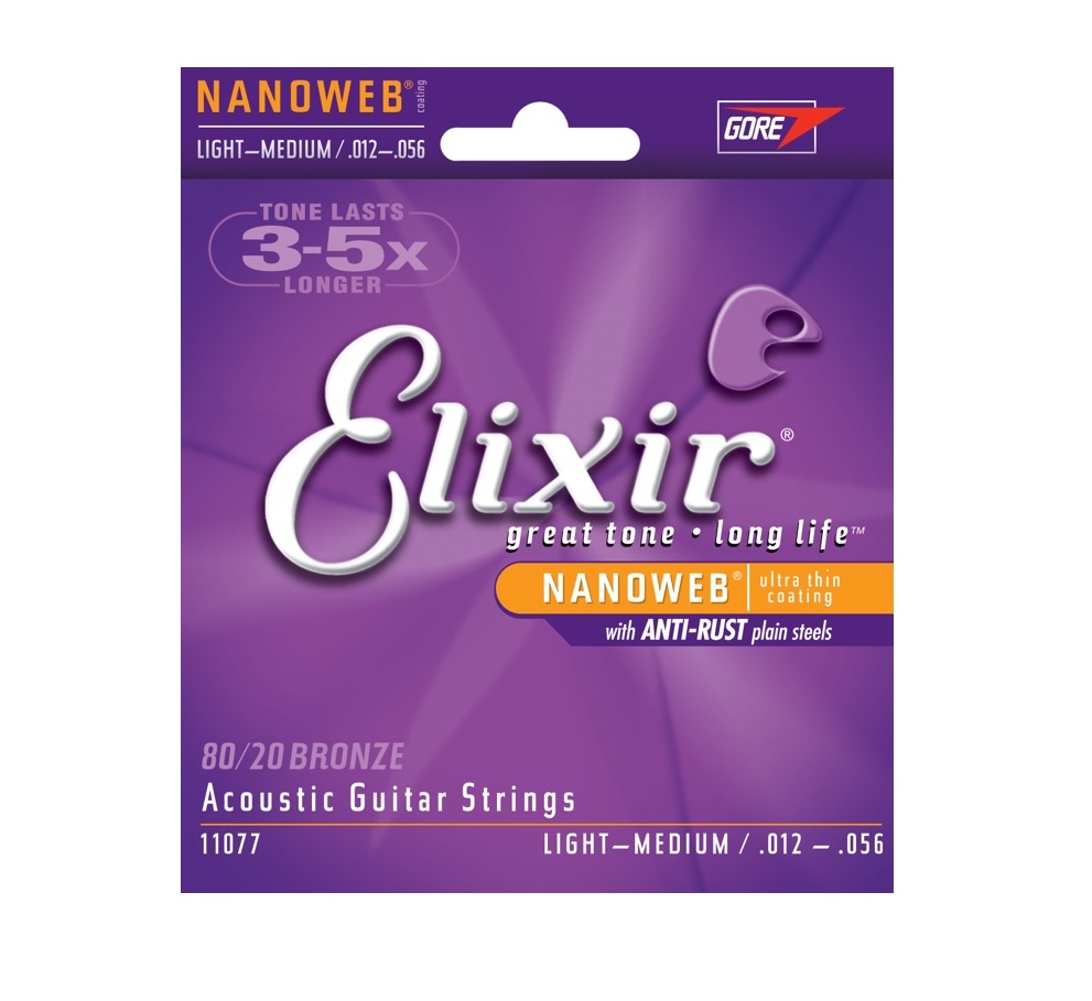 LONG LIFE ACOUSTIC GUITAR STRINGS LIGHT MEDIUM 12-56 BRONZE ELIXIR ...