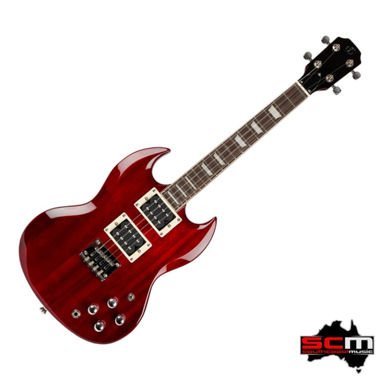 Flight Pioneer Solid Body Cherry Red SG Electric Ukulele with Gig Bag and Pro-SCM setup-SOLD OUT ...